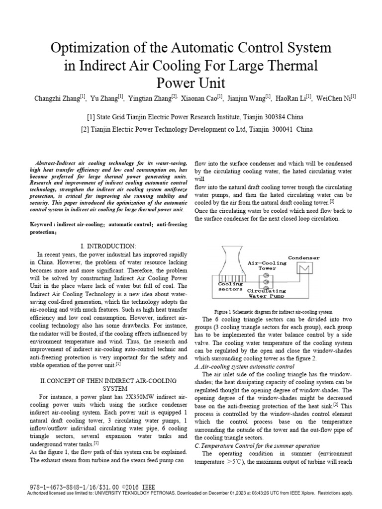 Optimization of The Automatic Control System in Indirect Air Cooling For Large Thermal Power ...