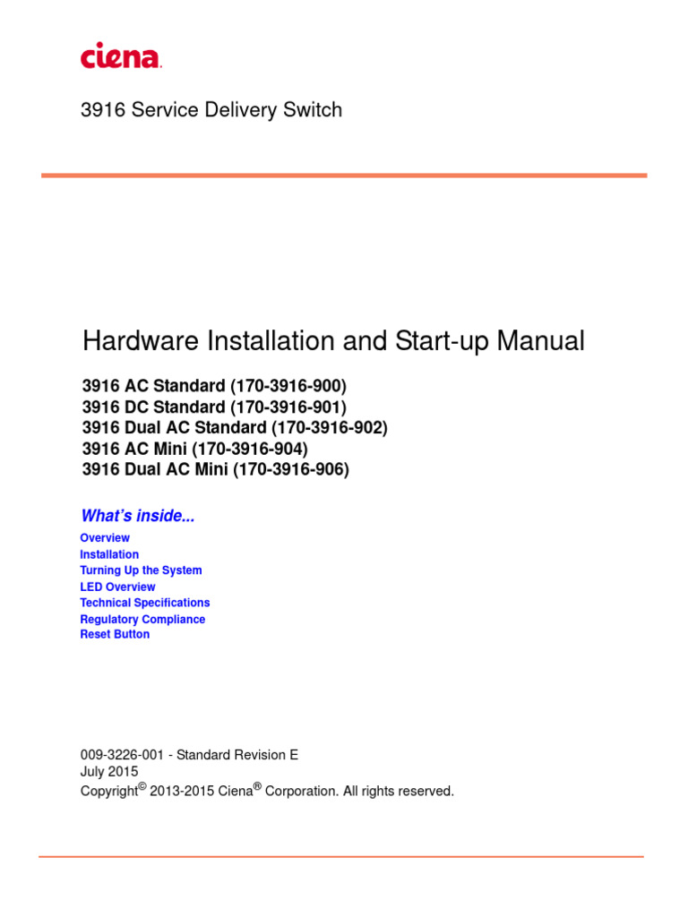 Manual Tecnico Ciena 3916 | PDF | Legal Liability | Network Switch