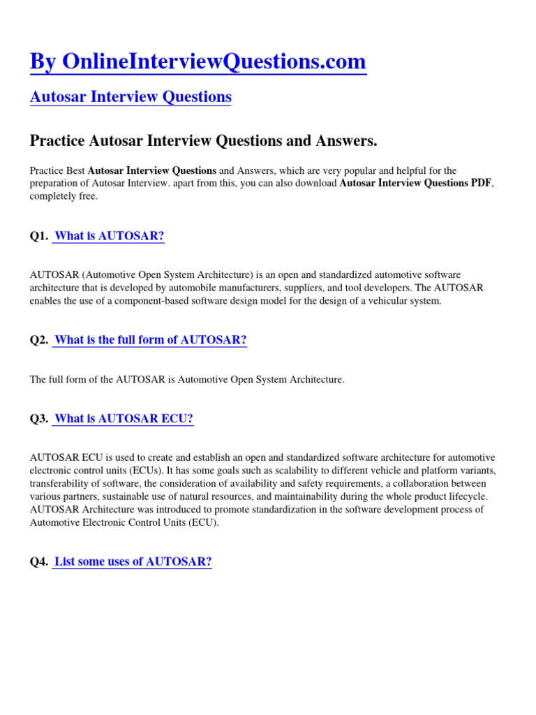 Autosar Interview Questions | PDF | Computer Programming | Software ...