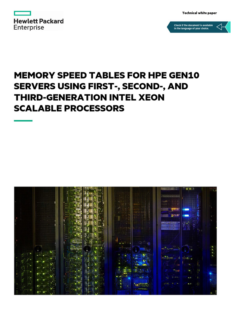 Memory Speed Tables For Hpe Gen10 Servers Using First-, Second-, and Third-Generation Intel Xeon ...