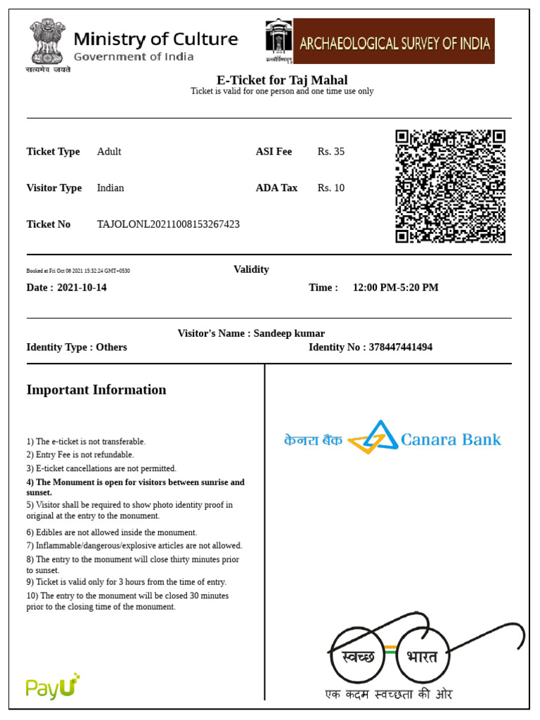 Agra Ticket | PDF | Ephemera | Document