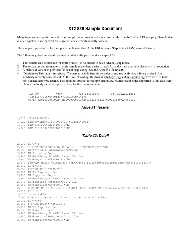 x12 856sampledocument | PDF | Electronic Data Interchange | Computer Data