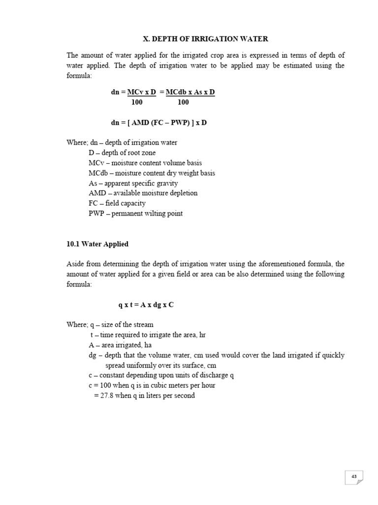 Irrigation Water Depth Calculation Guide | PDF | Irrigation | Density