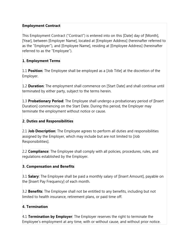 Employment Contract Favor of Employer | PDF | Employment | Industrial ...