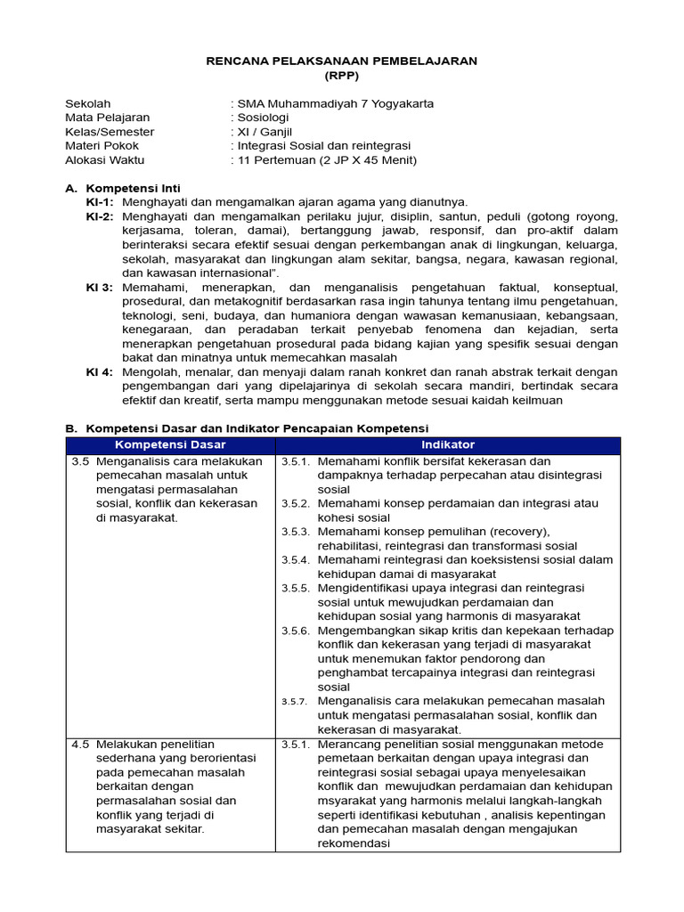 12. Rpp Integrasi Dan Penelitian Sosial | PDF