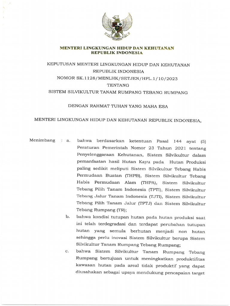 Baru - Salinan SK Menlhk - Silvikultur TRTR | PDF