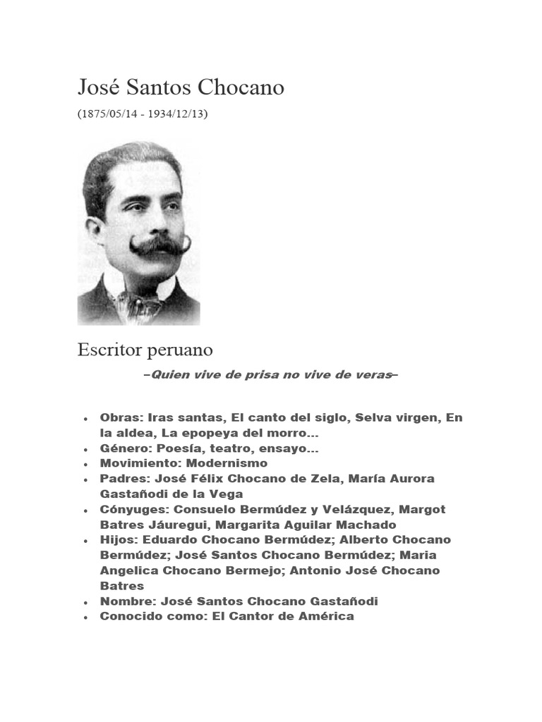 José Santos Chocano | PDF | Clásicos