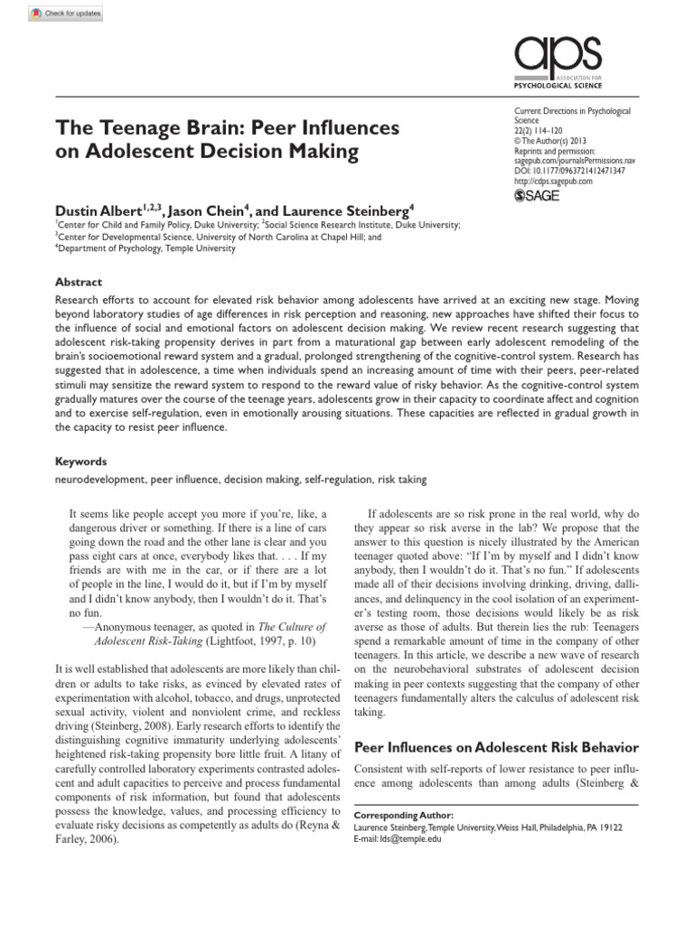 Teens, Peers, and Risky Decisions | PDF | Adolescence | Decision Making