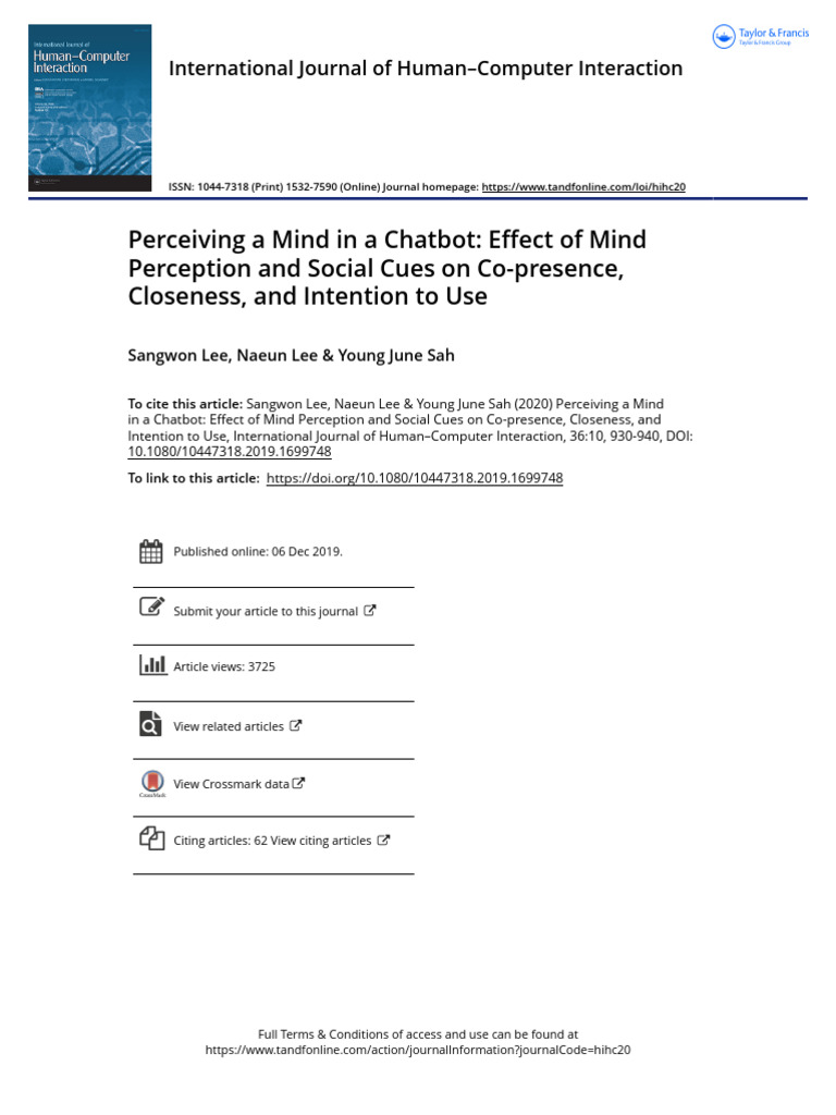 Perceiving A Mind in A Chatbot Effect of Mind Perception and Social Cues On Co-Presence ...