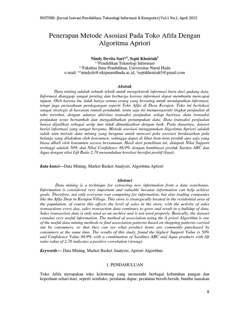 Penerapan Metode AsosiasiPada Toko AfifaDengan Algoritma Apriori | PDF