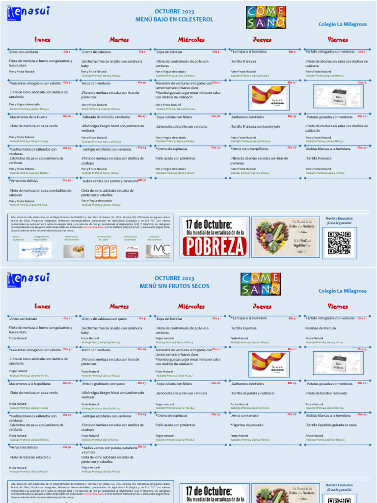Menus La Milagros Apri Maria 28092023063700 | PDF | Vegetales | Alimentos