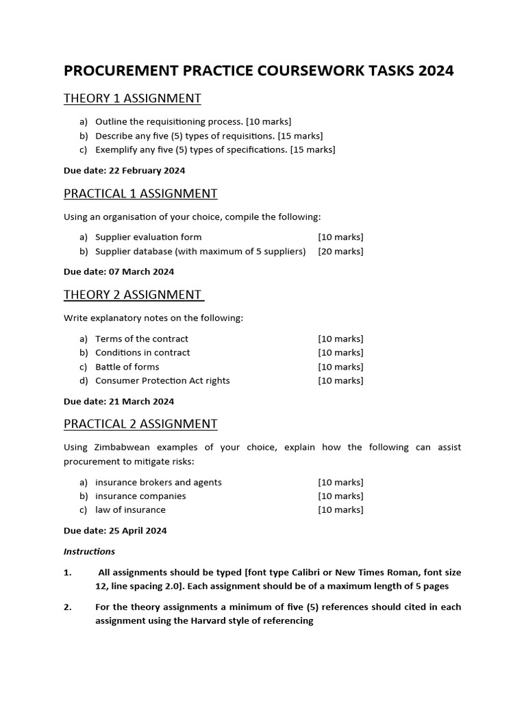 PROCUREMENT PRACTICE COURSEWORK TASKS 2024 FT | PDF | Insurance | Procurement