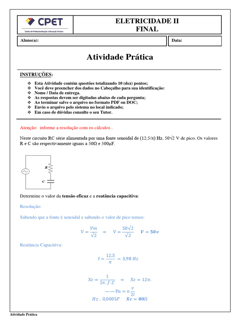 Atividade Prática: Eletricidade Ii Final | PDF