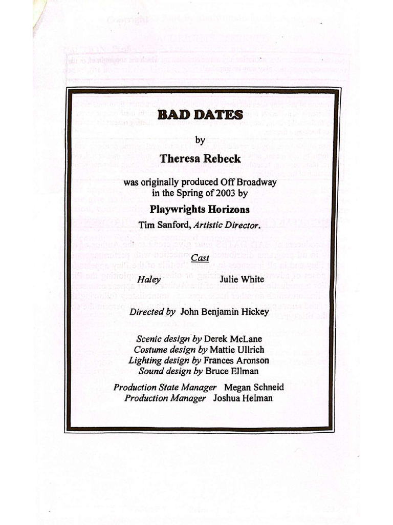 Bad Dates by Theresa Rebeck Full Script_compressed | PDF Bad Dates by Theresa Rebeck Full Script_compressed | PDF
