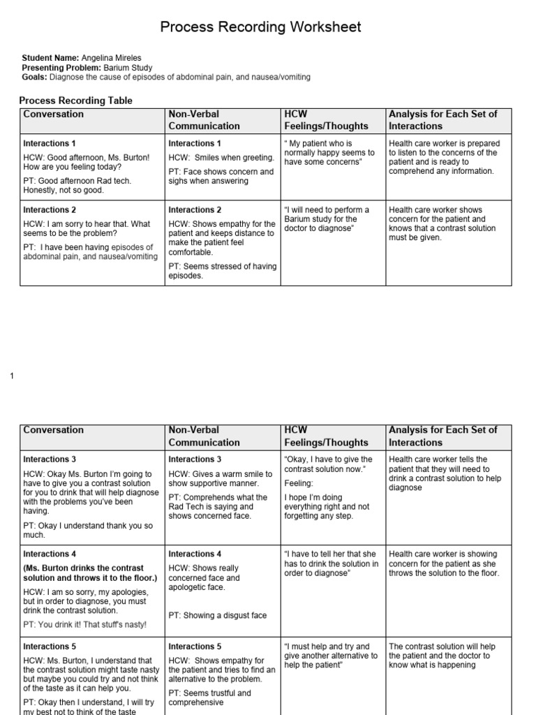 Process Recording Form Template (ANGELINA MIRELES) | PDF ...