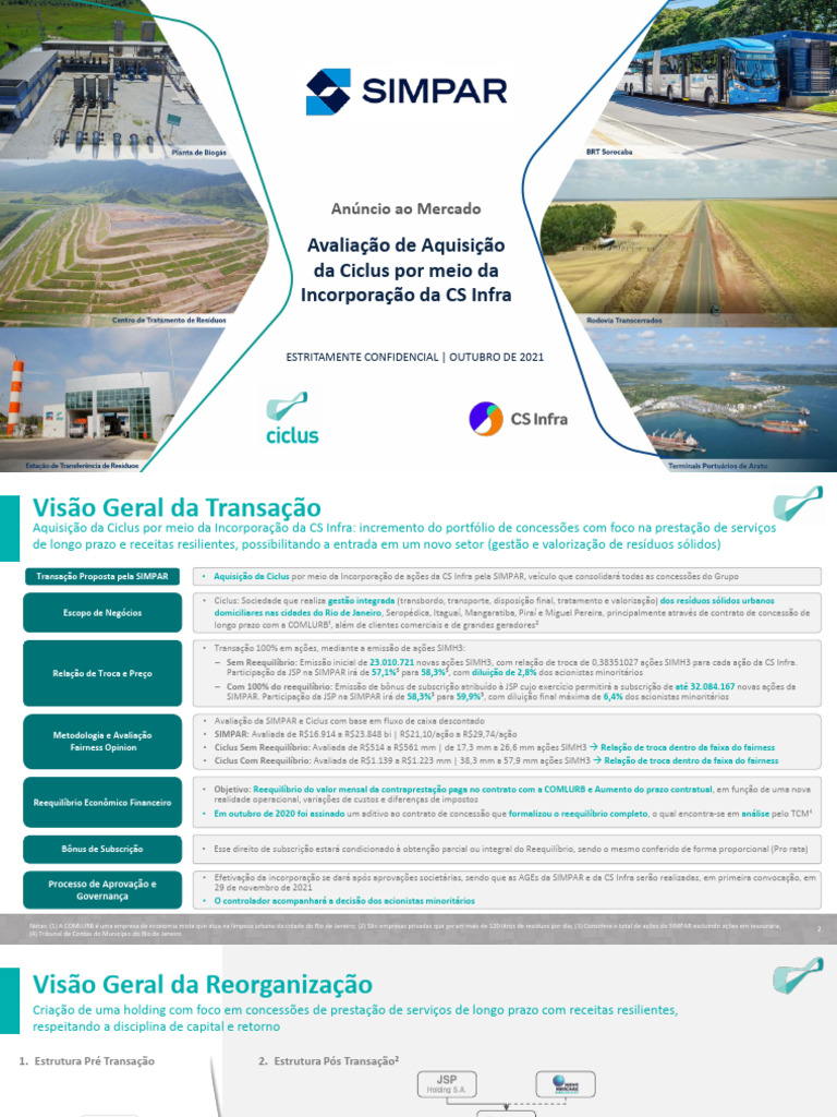 Avaliação de Aquisição Da Ciclus Por Meio Da Incorporação Da CS Infra ...