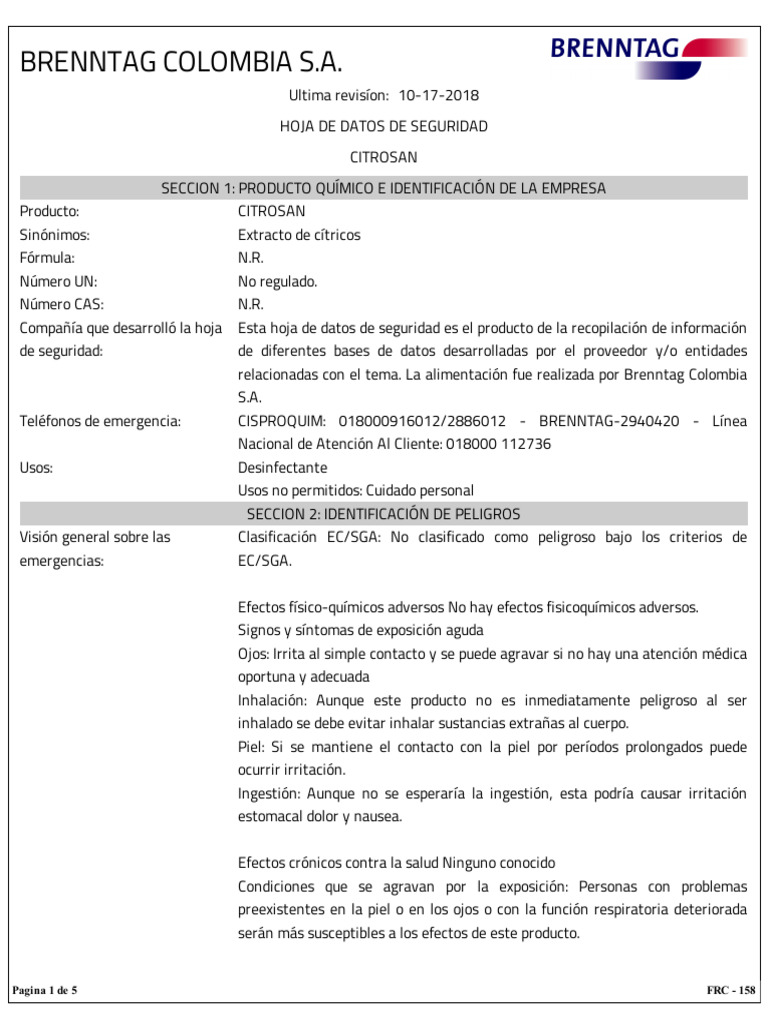 Citrosan Brenntag | PDF | Agua | Combustión