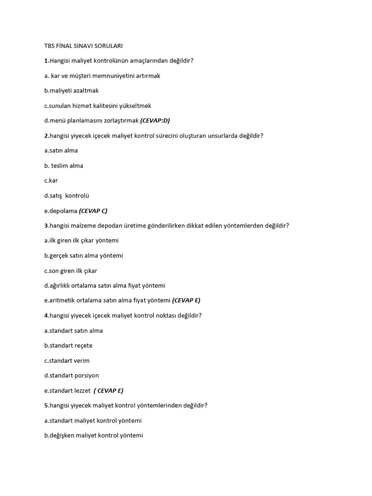 TBS Fi̇nal Sinavi Sorulari 1 | PDF