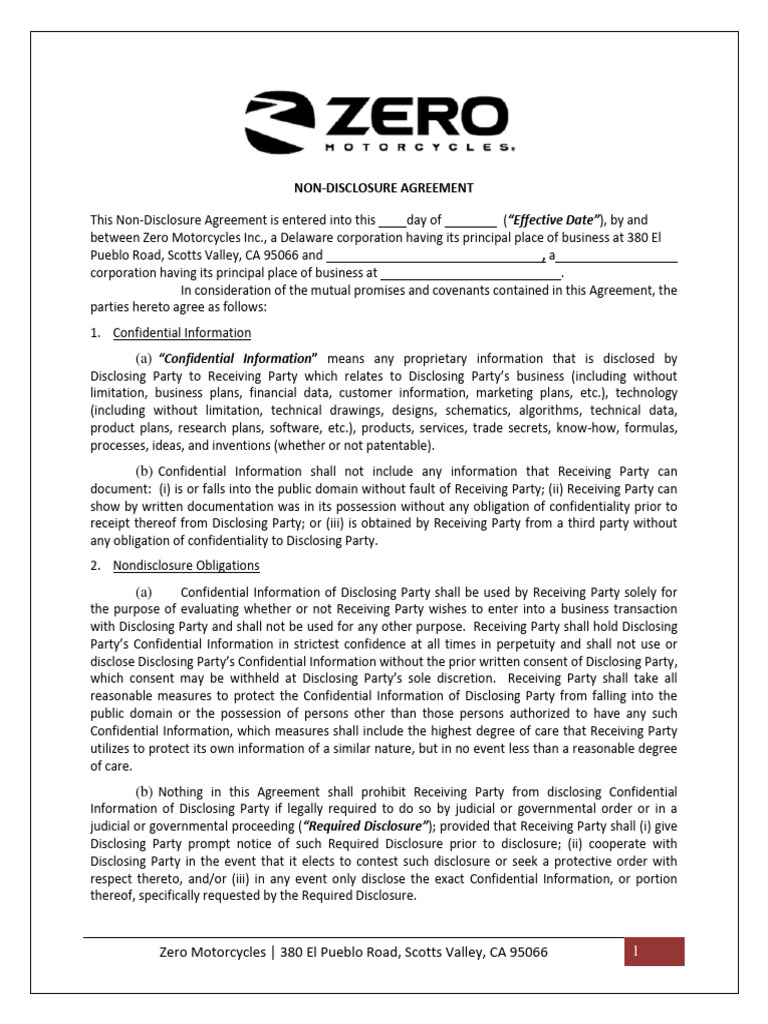 NDA Template - One-Way - 2011 | PDF | Non Disclosure Agreement | Justice