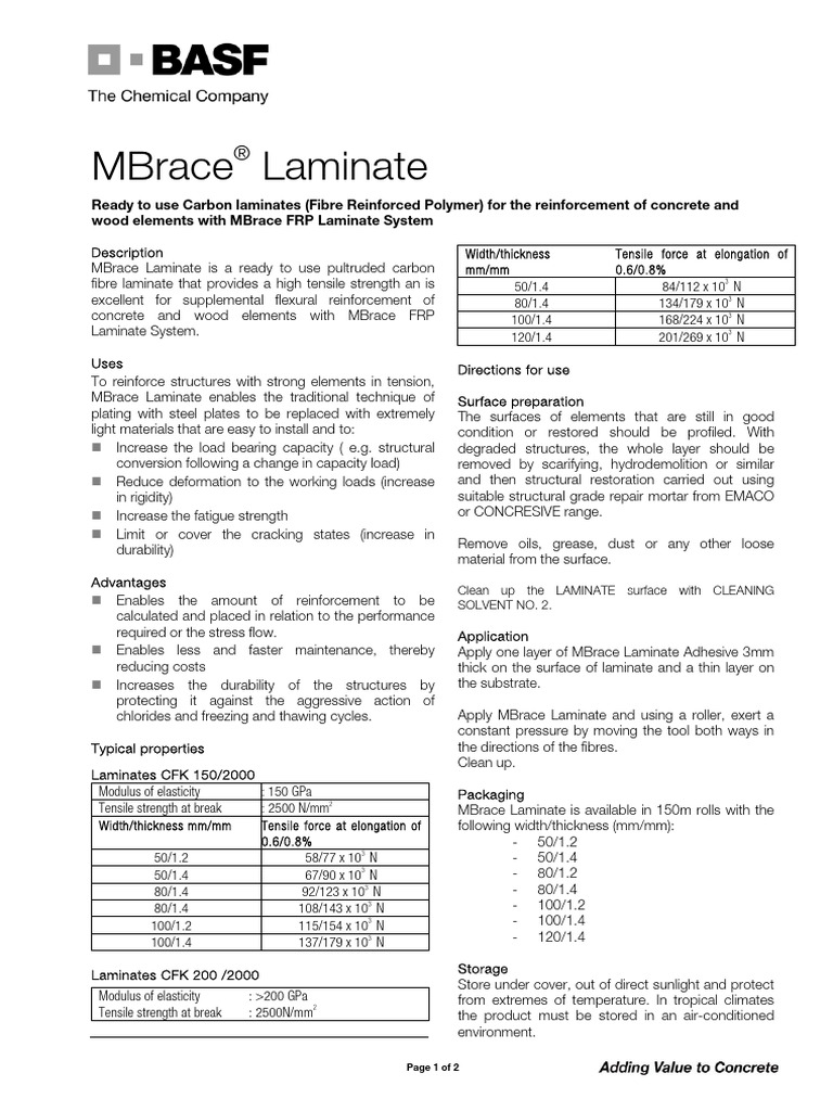 MBrace Laminate | PDF | Fibre Reinforced Plastic | Mechanical Engineering