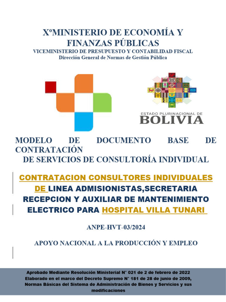 Conv Hosp Villa Tunari 2 | PDF | Presupuesto