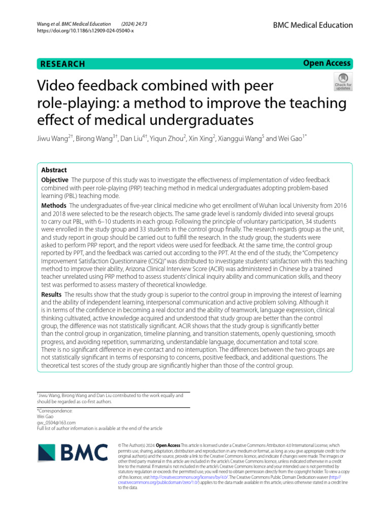 Video Feedback Combined With Peer Role-Playing A Method To Improve The ...