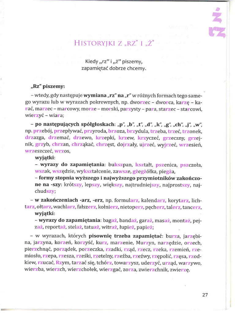 Zasady Pisowni Z RZ | PDF
