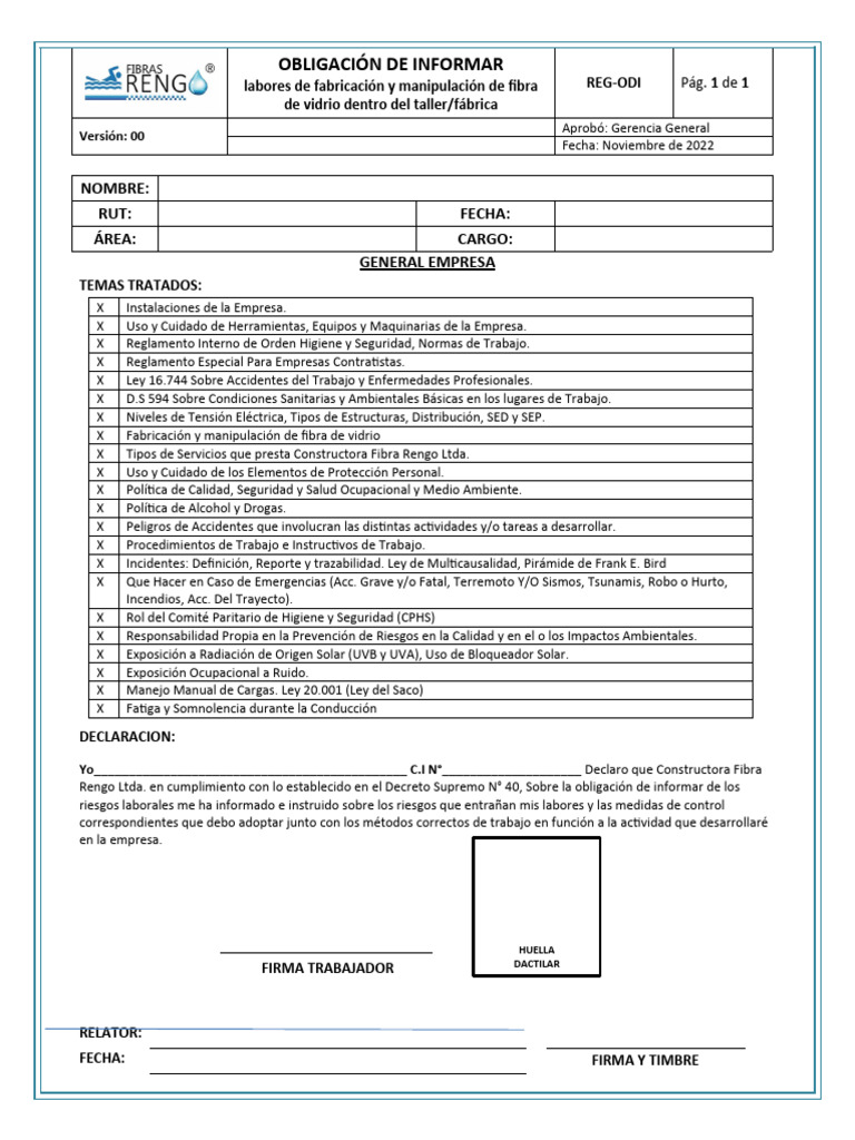 Odi Formato | PDF | Seguridad y salud ocupacional | La seguridad
