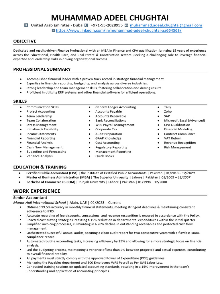 CPA Adeel Resume | PDF | Accounting | Accountant