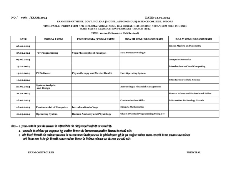 161710revised - Time-Table Pgdca I - Sem-Pg - Diploma - (Yoga) - I ...