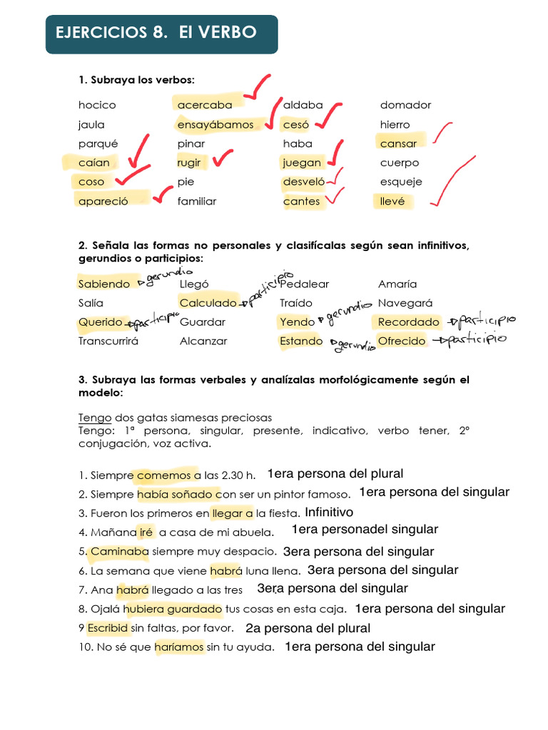 Ejercicios de Verbos en Español | PDF | Verbo | Conjugación gramatical
