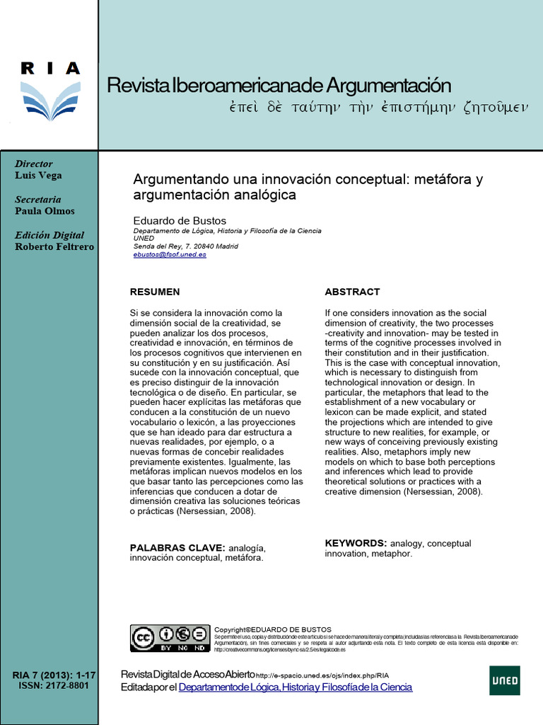 Revista Iberoamericana de Argumentación: Argumentando Una Innovación Conceptual: Metáfora y ...