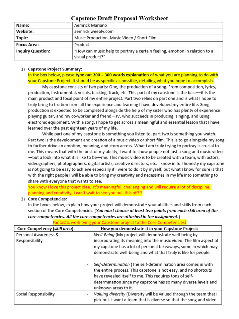 CLC 12 - Capstone Draft Proposal Worksheet | PDF | Creativity | Identity (Social Science)