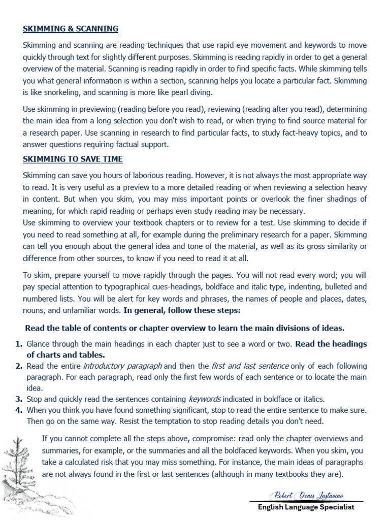 Skimming To Print | PDF | Unidentified Flying Object | Speed Reading