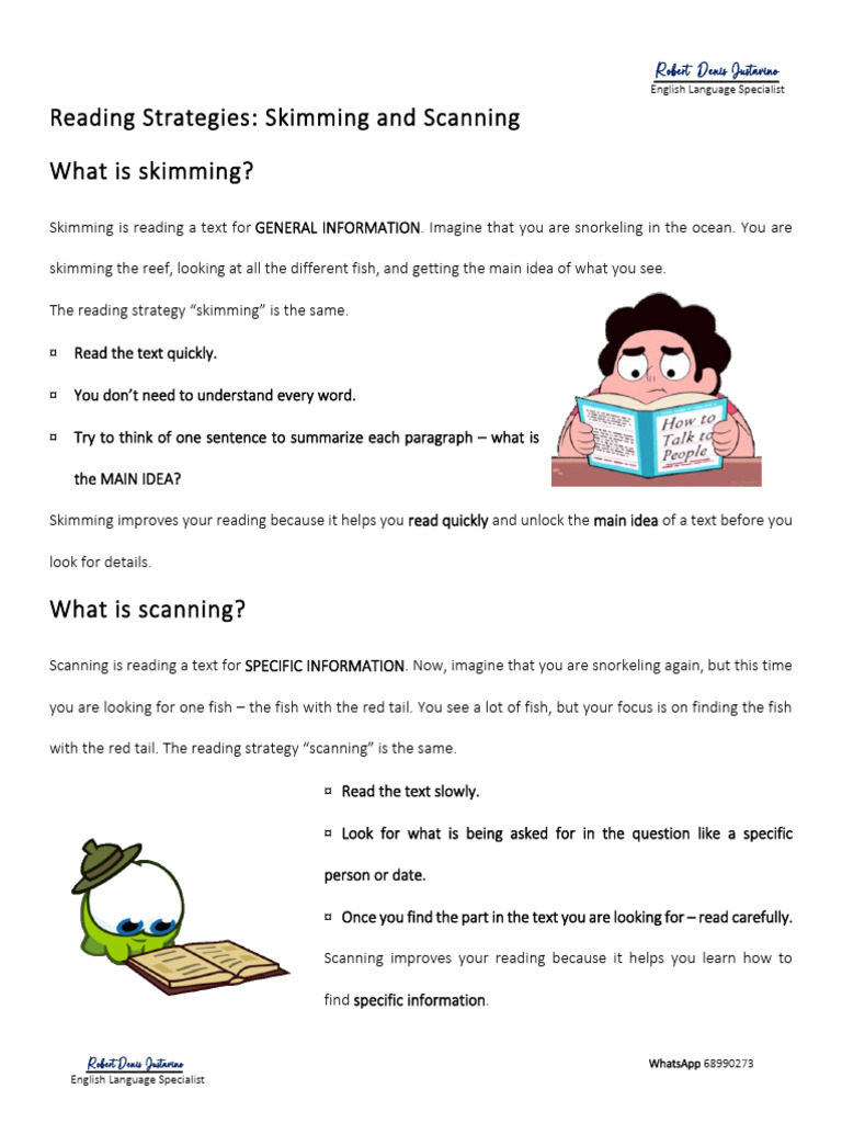 Skimming and Scanning Reading Guide | PDF | Speed Reading | Human ...