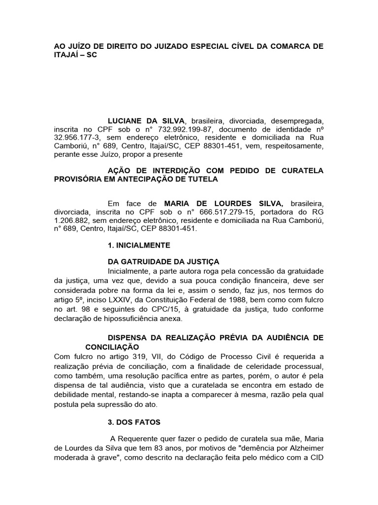 Ação de Curatela para Alzheimer | PDF | Processo civil | Prova (jurídico)