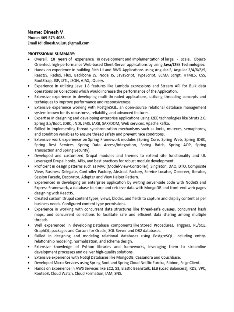 Dinesh Resume | PDF | Spring Framework | Cloud Computing