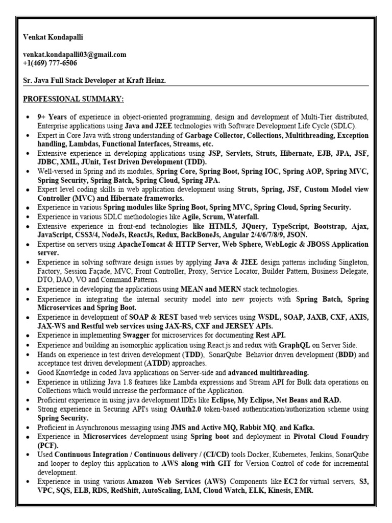 Venkat Resume | PDF | Spring Framework | Dynamic Web Page