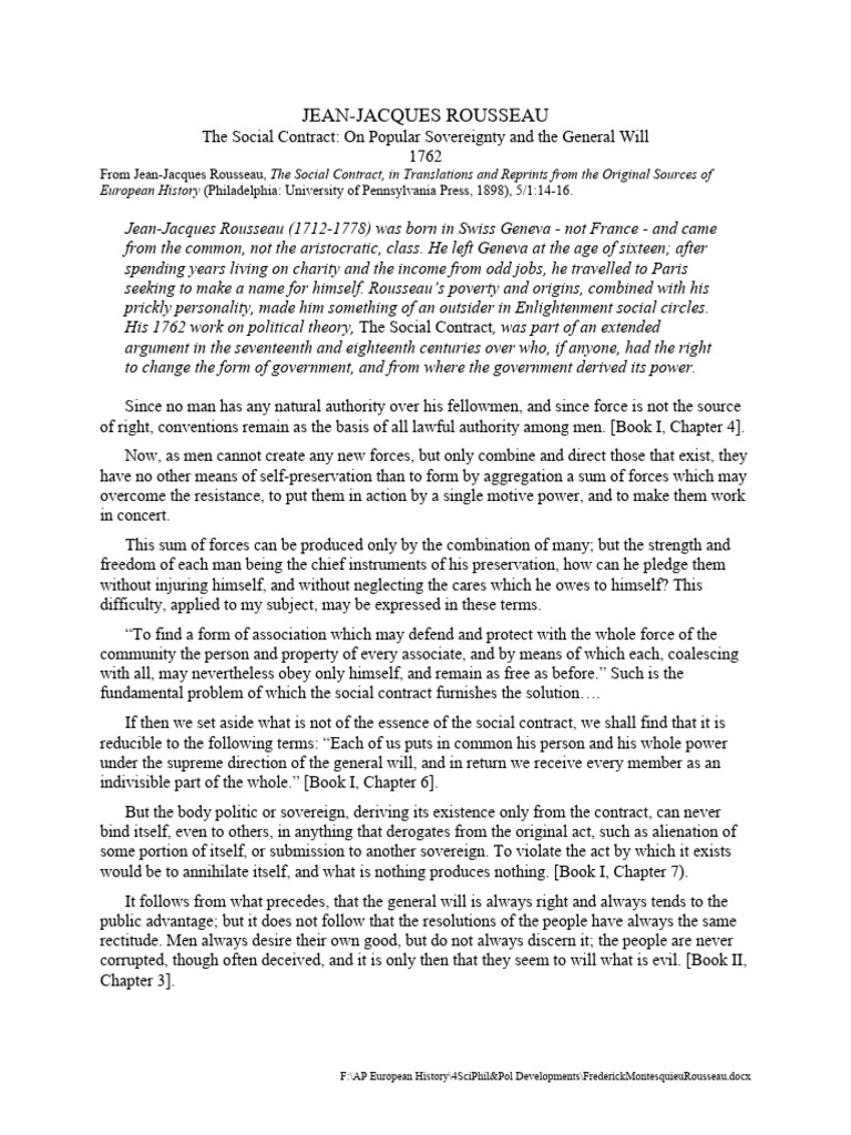 #8 Rousseau | PDF | Social Contract | Jean Jacques Rousseau