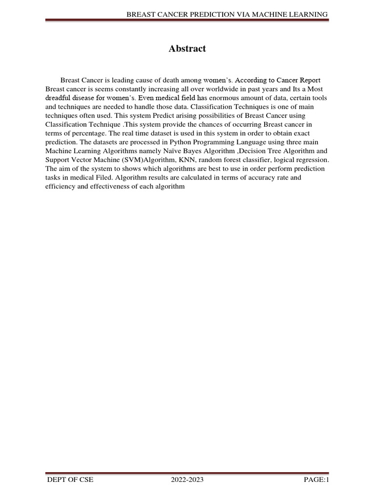 Report of Breast Cancer | PDF | Machine Learning | Support Vector Machine