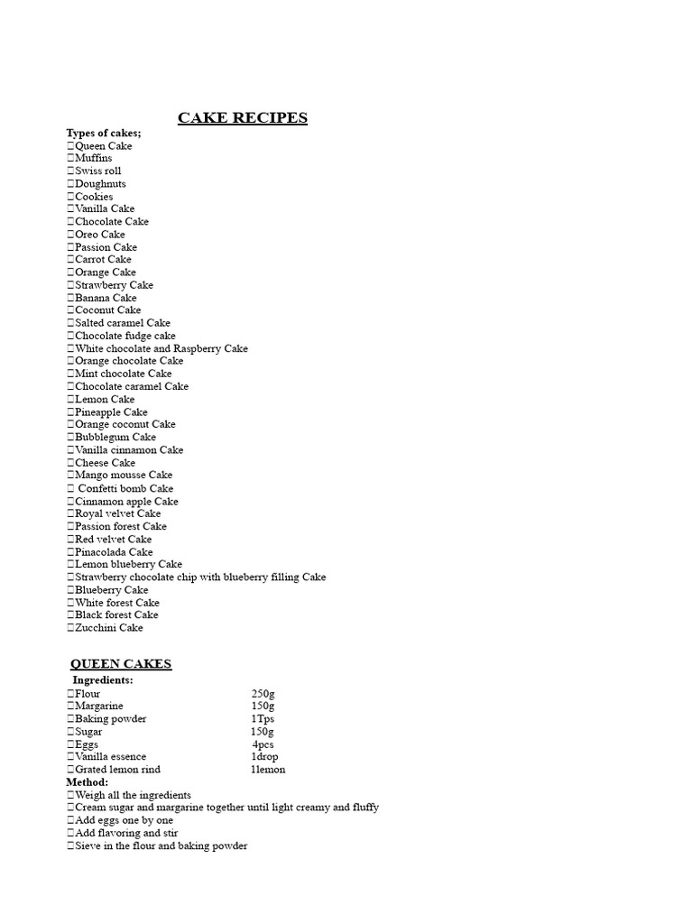 Cake Recipes | PDF | Cakes | Baking