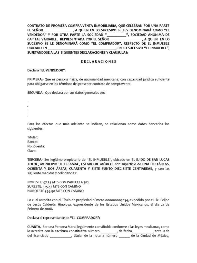 Machote Contrato de Promesa de Compraventa | PDF | México | Ley común