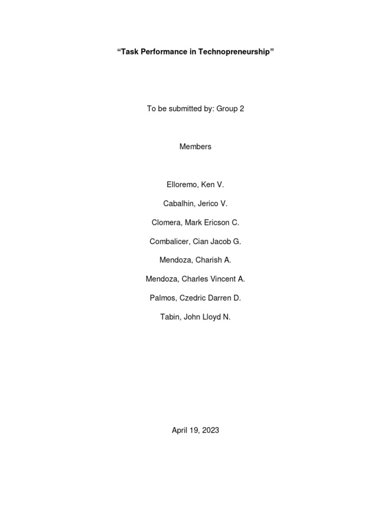 Task Performance in Technopreneurship | PDF | Rice | Marketing