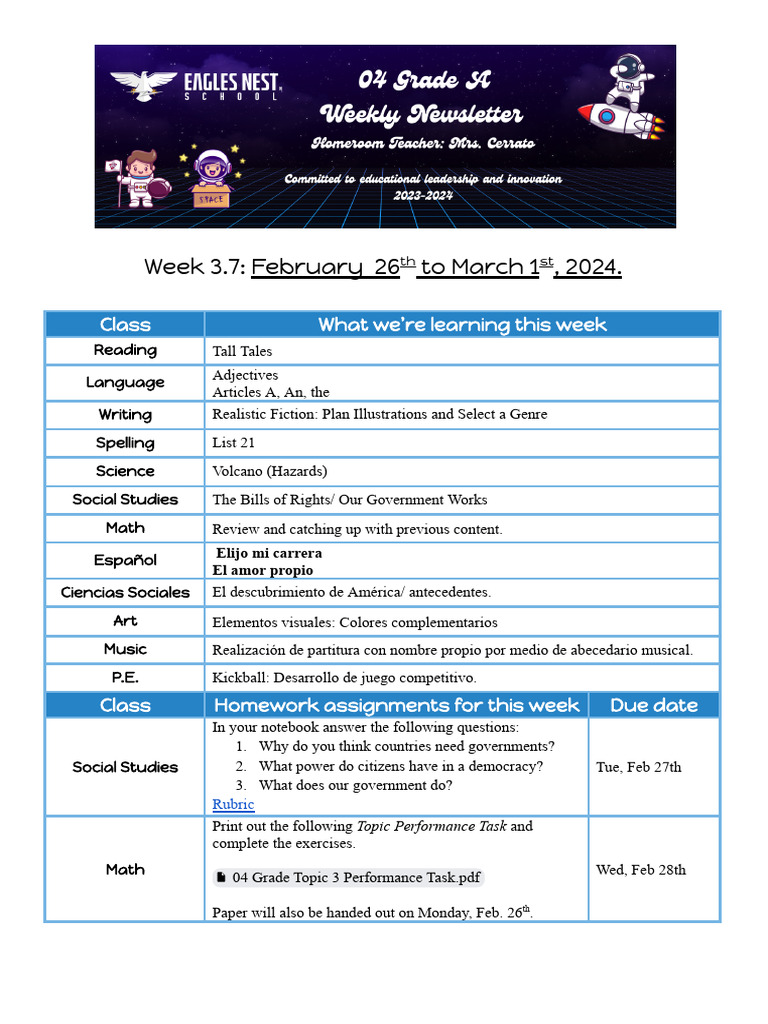 Weekly Newsletter 3.7 4th | PDF | Foreign Language Studies