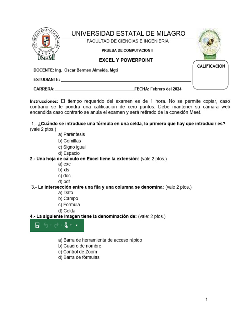 Examen - Computacion 2.5 | Descargar gratis PDF | Microsoft Excel ... Examen - Computacion 2.5 | Descargar gratis PDF | Microsoft Excel ...