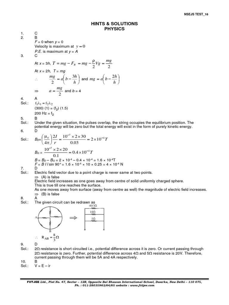 NSEJS Physics Solutions | PDF | Quantity | Physics
