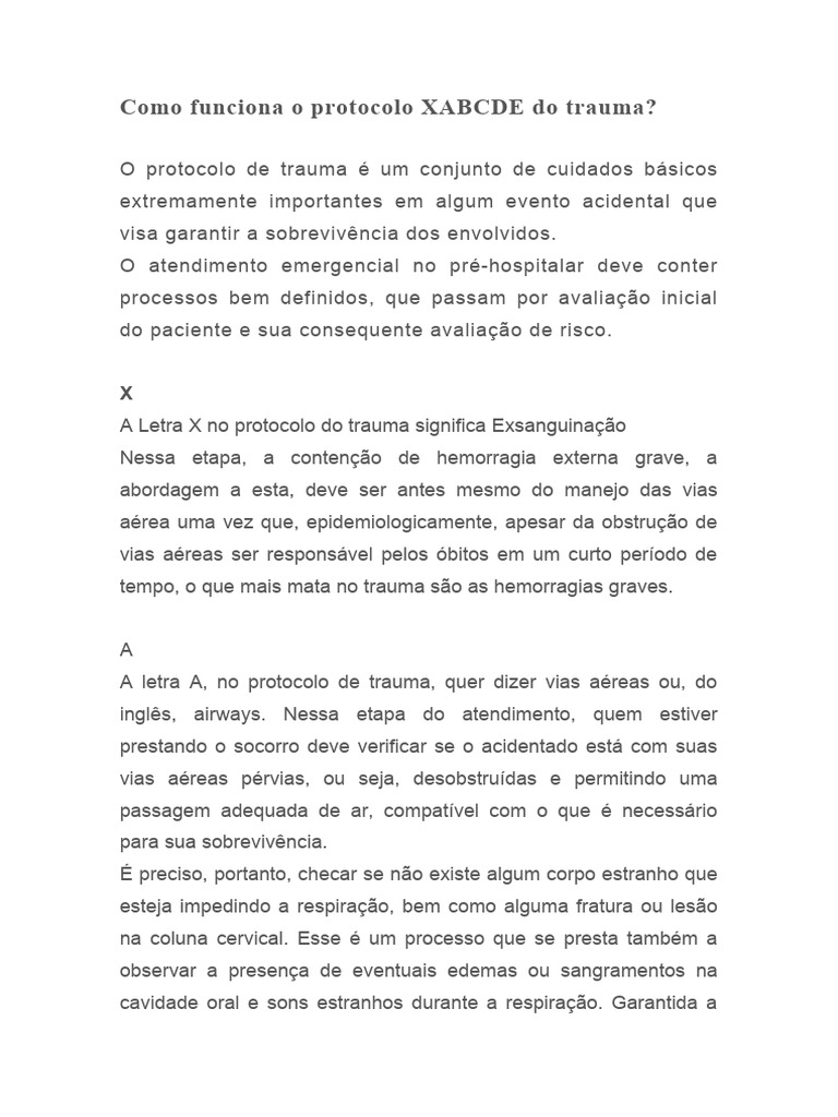 Como Funciona o Protocolo XABCDE Do Trauma | PDF | Danos | Sangue