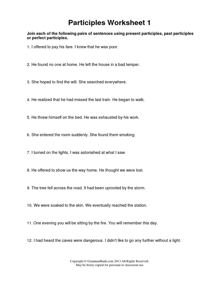 Lesson 10, Participle Phrases, Exercise 1 | PDF