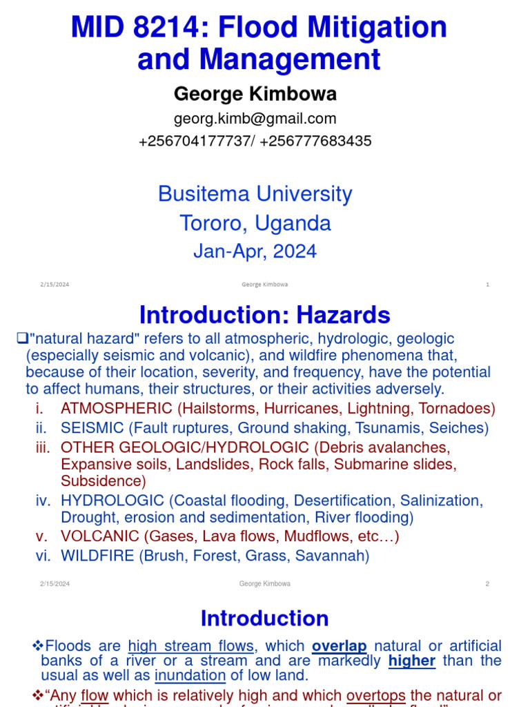 MID 8214 Flood Mitigation and Management Notes | PDF | Flood | River