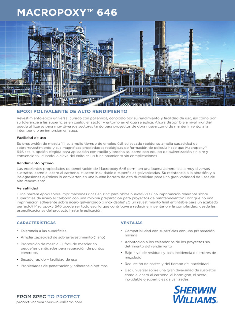 Macropoxy 646 Product Information Sherwin Williams Spanish | PDF | Acero | Agua